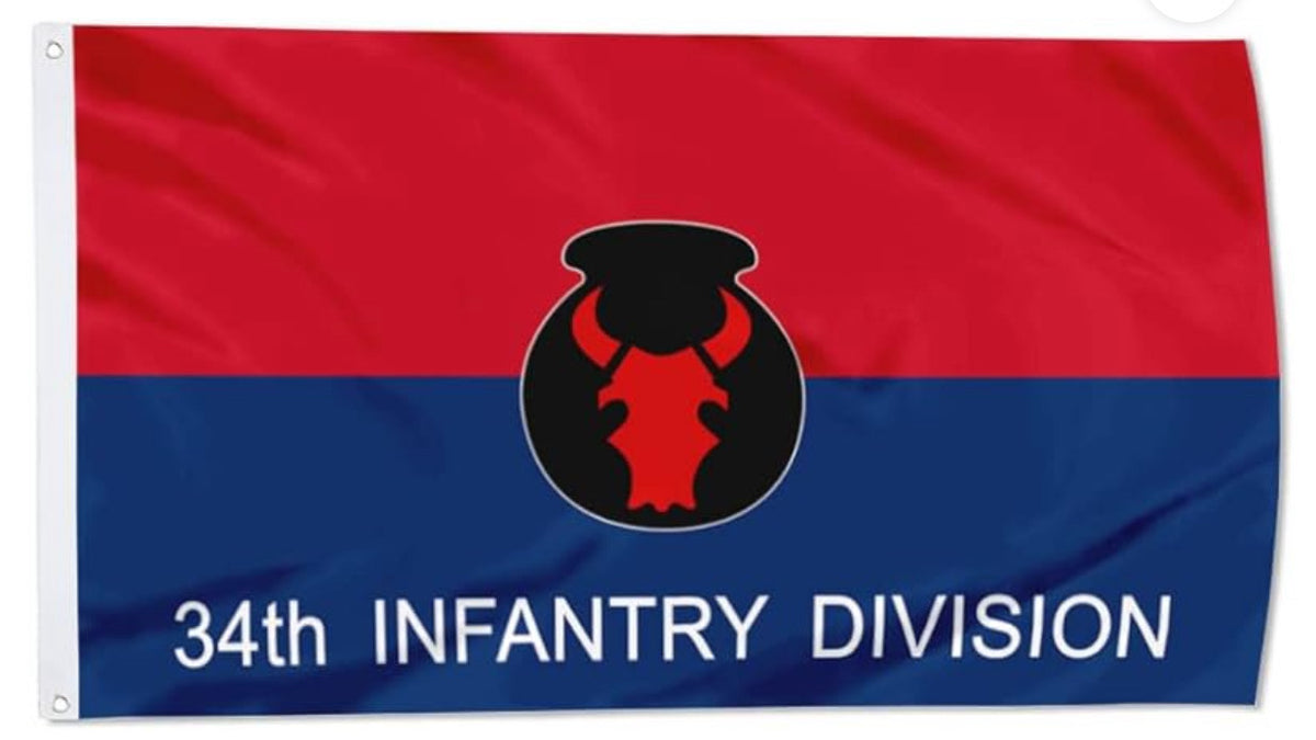 Flag, 34th Infantry Division Red Bull 12" x 18" – Wavy Flag