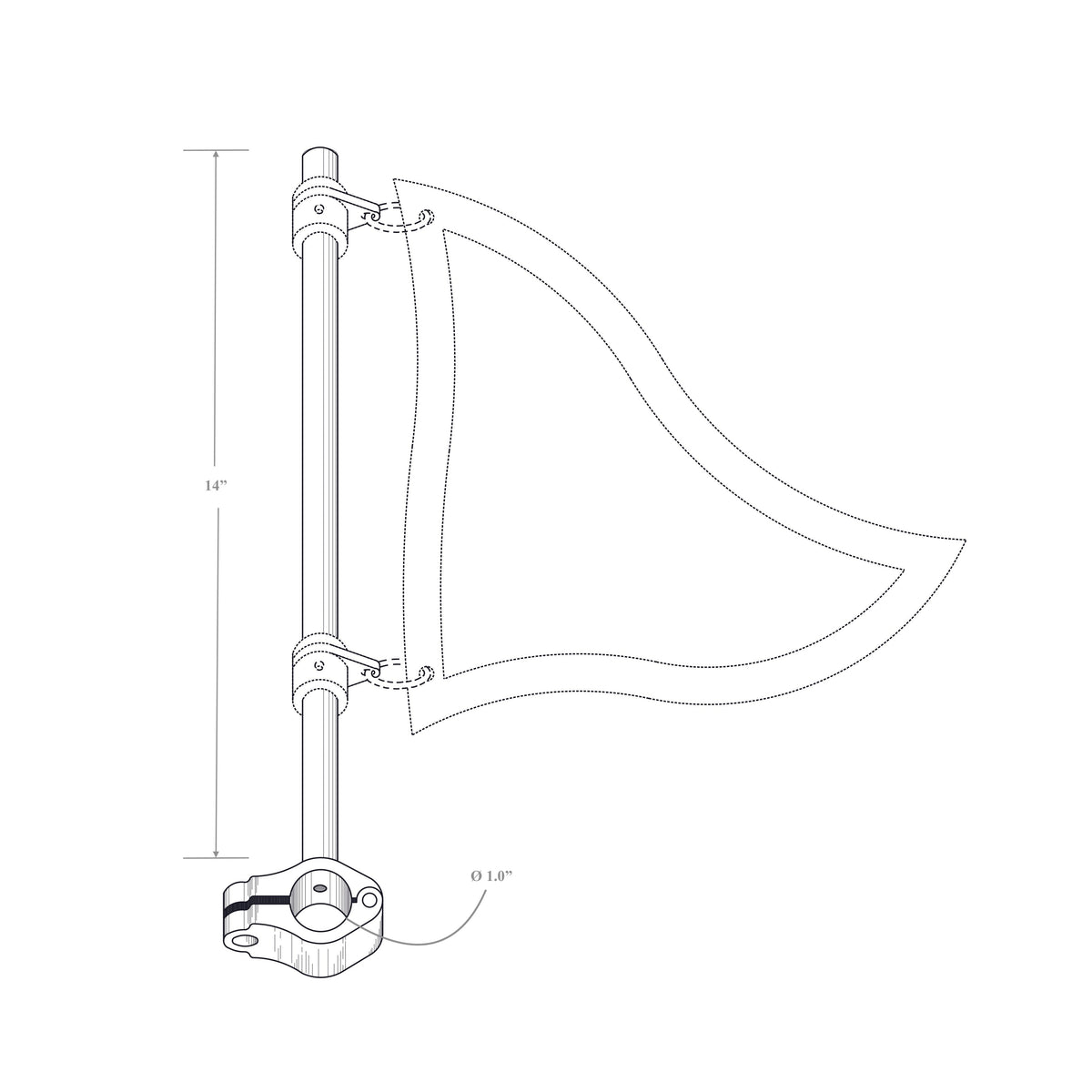 Rail Mount Burgee Pole, 1-1/4" Rail Size - 316 Stainless Steel – Wavy Flag